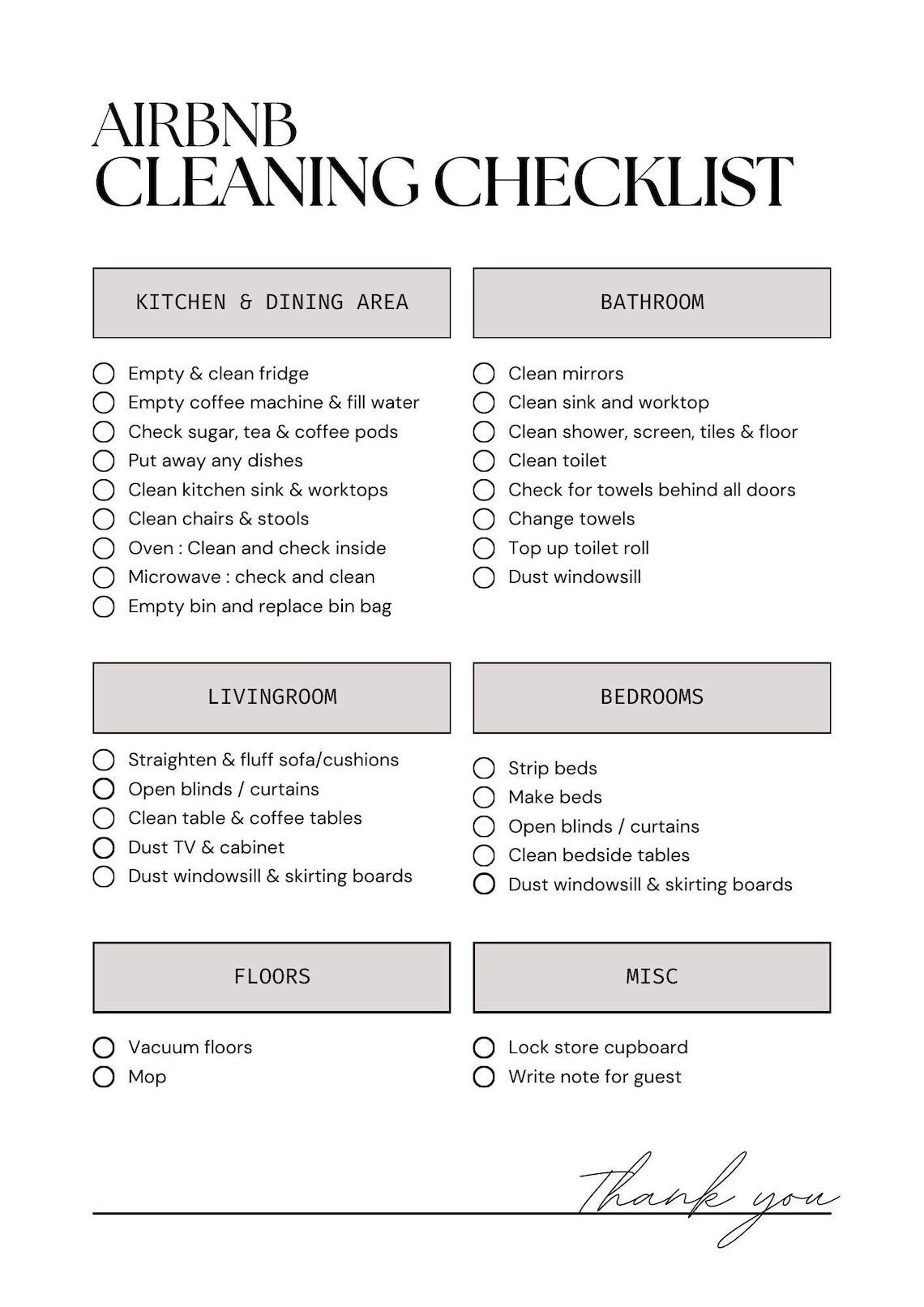 Airbnb Cleaning Checklist - Etsy