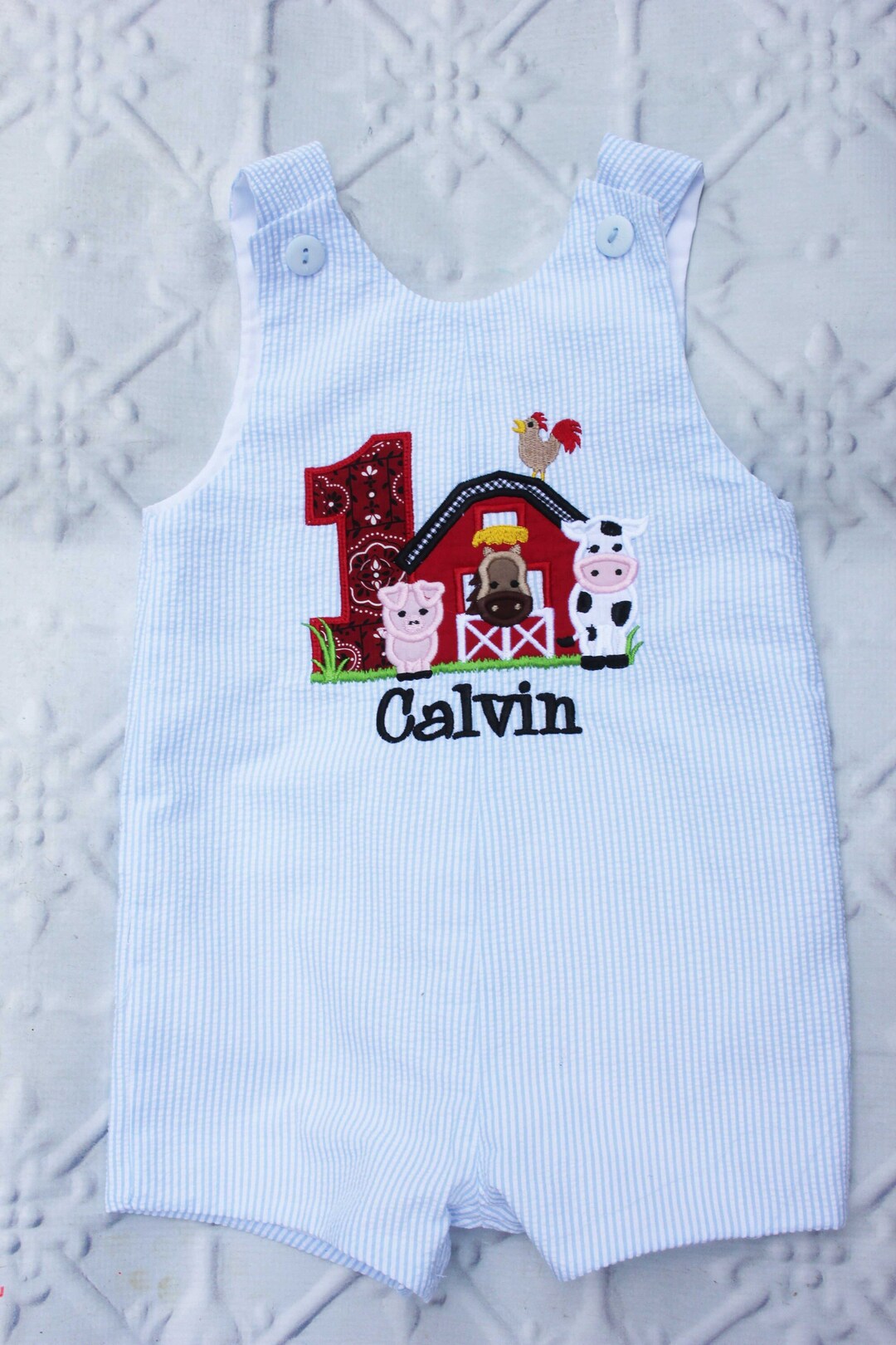 Boy Barnyard First Birthday Outfit Farm Birthday Shortall Jon Jon, Farm ...