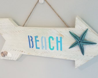 Beach Arrow Sign With Shells and Coral - Etsy