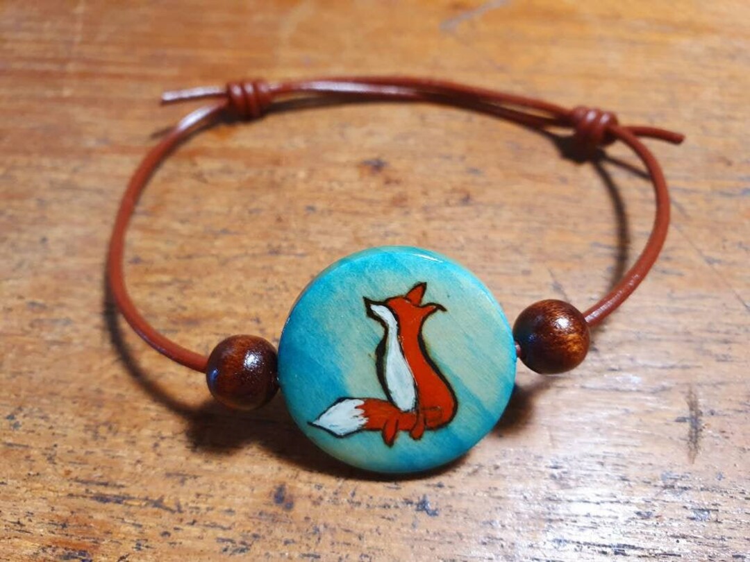 Fox Bracelet/ Wood Burned, Hand Painted Fox Boho Bracelet. Gifts for ...