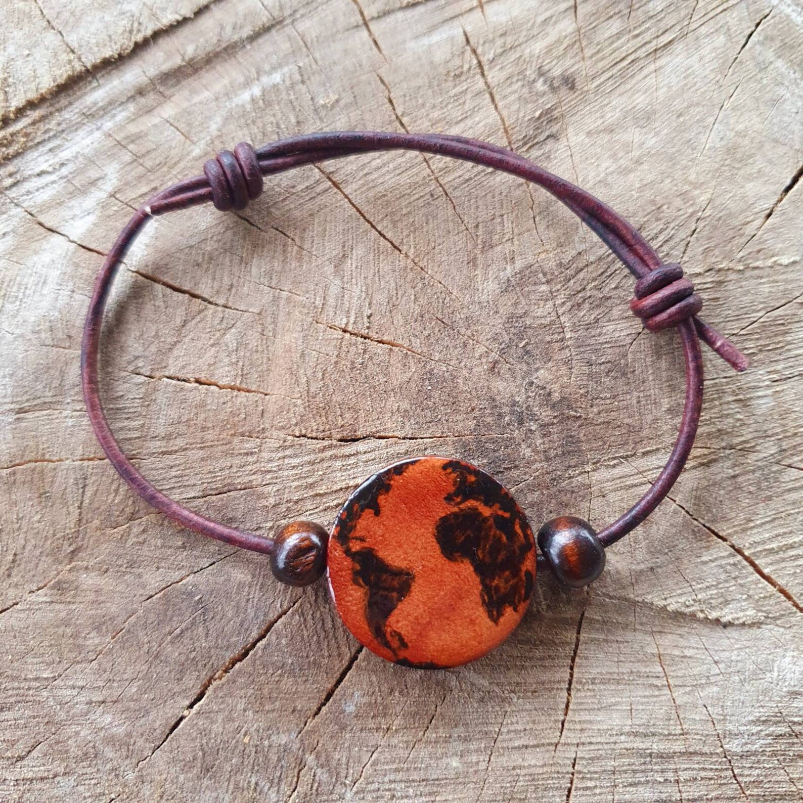 World Map Bracelet Wanderlust Jewelry Wood Burned Map - Etsy