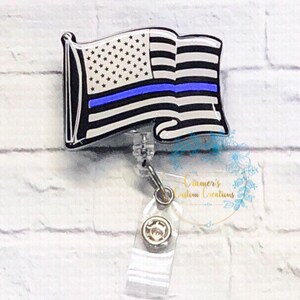 Flag Badge Reel - Thin Blue Line Badge Reel - Etsy