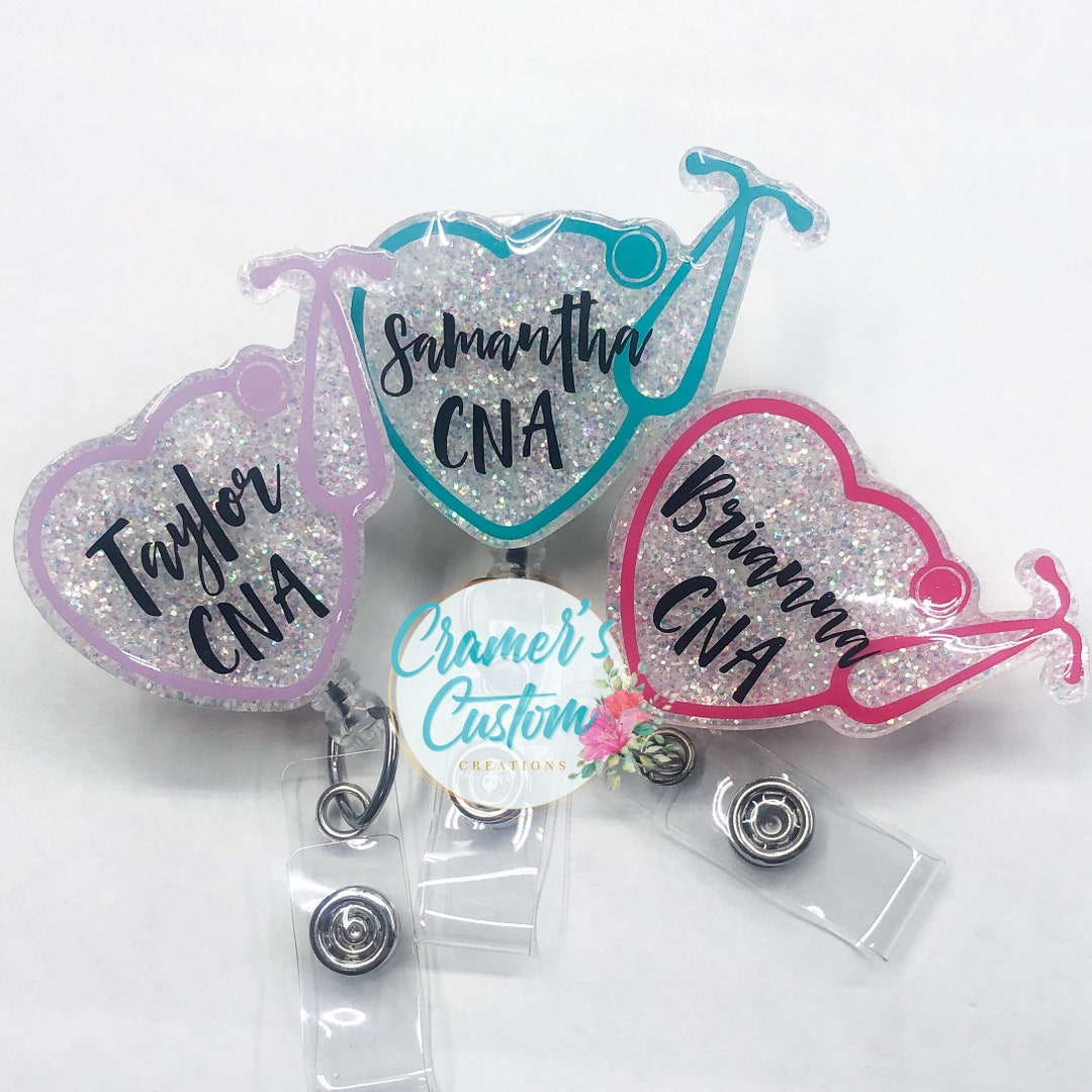 Glitter Stethoscope Heart Badge Reel - Personalized Stethoscope Badge ...