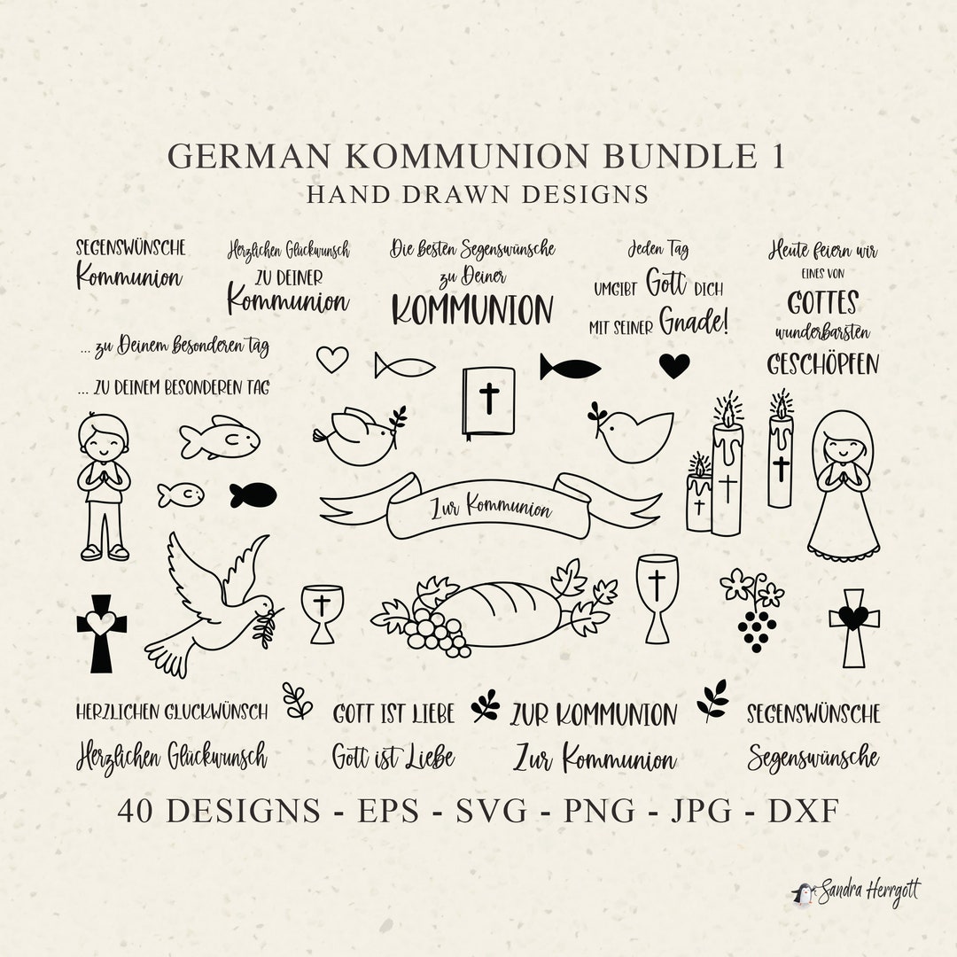 German Communion Plotter File SVG DXF PNG Dove Fish Bread Wine Bible ...