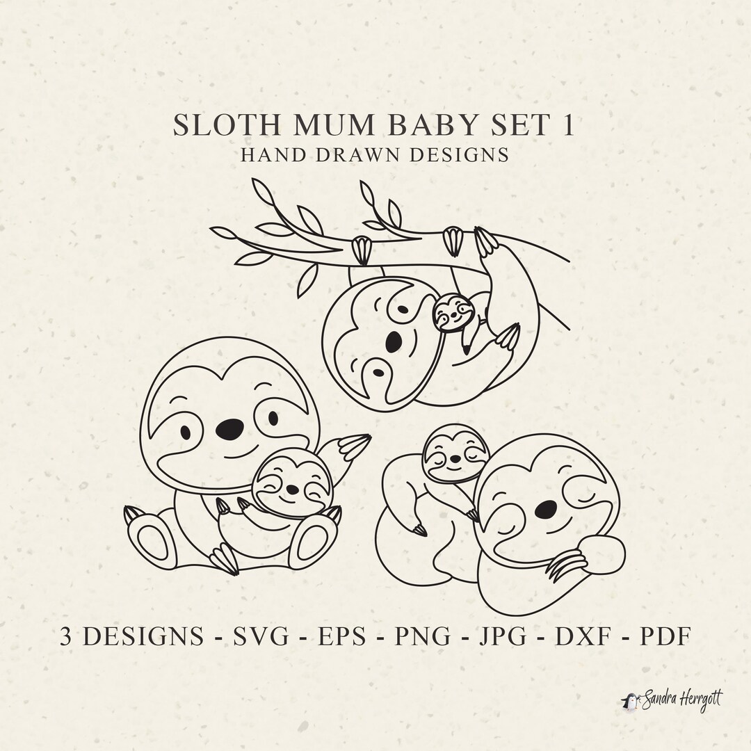 Baby & Mum Sloth Plotter File Svg Dxf Png Pdf Jungle Cricut Animal ...