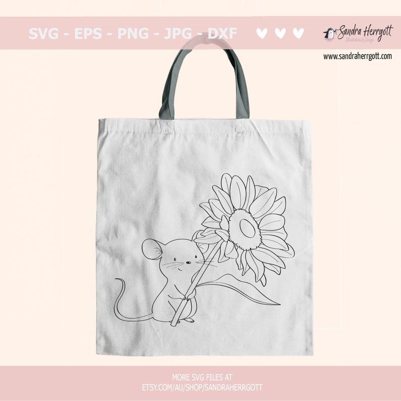 Mouse Holding Sunflower Svg Whimsical Botanical Animal SVG | Etsy Australia