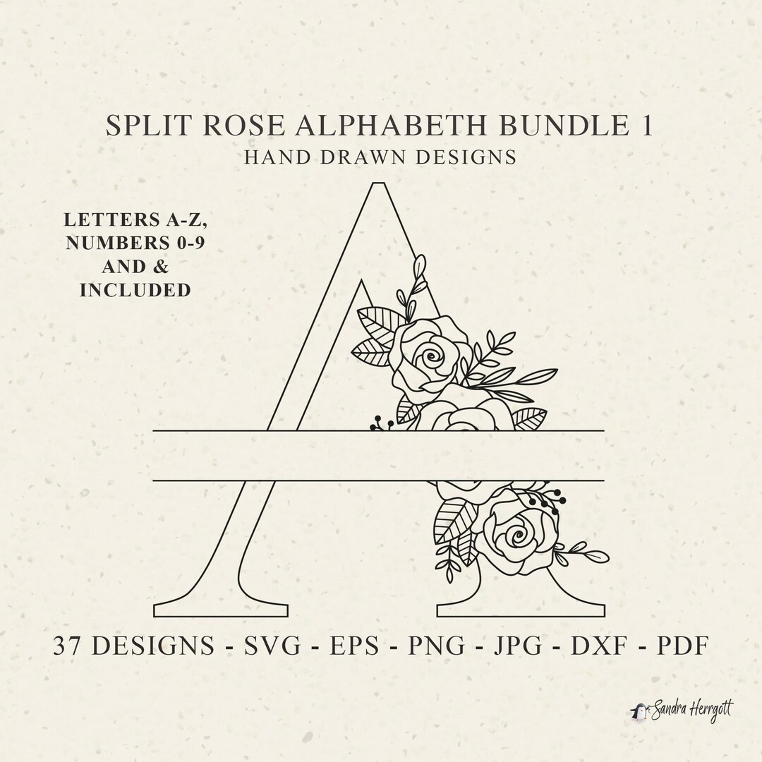 Split Rose Alphabet Plotter File Svg Dxf Eps Png Jpg Letter & Number ...