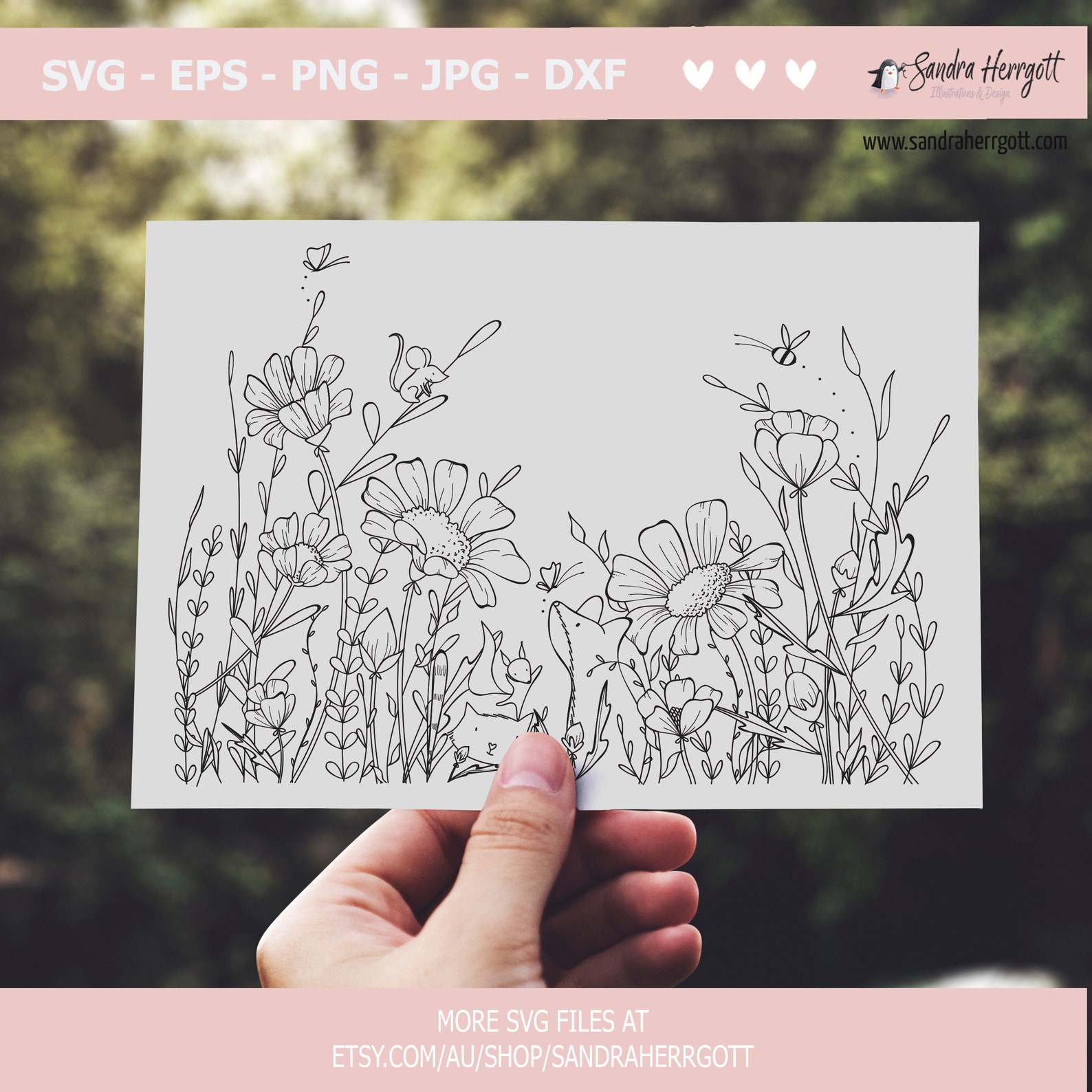Wildflower Meadow Plotter Svg Dxf Png Eps Jpg Botanical Cricut Fox ...