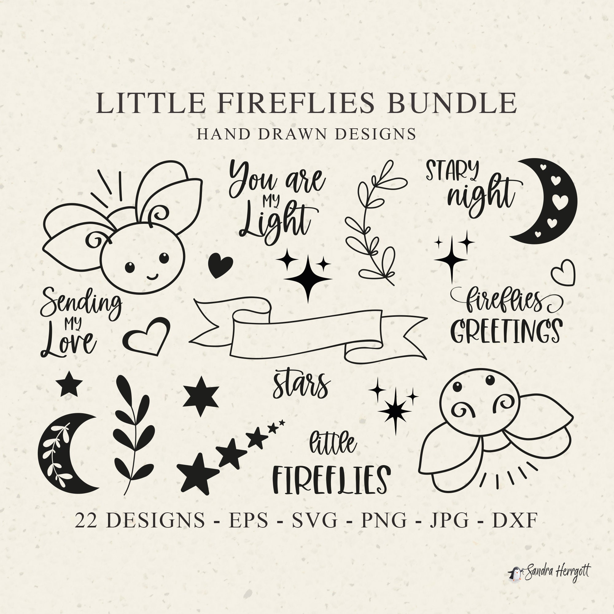 Little Fireflies SVG Bundle DXF PNG Moon Stars Heart Banner - Etsy Canada