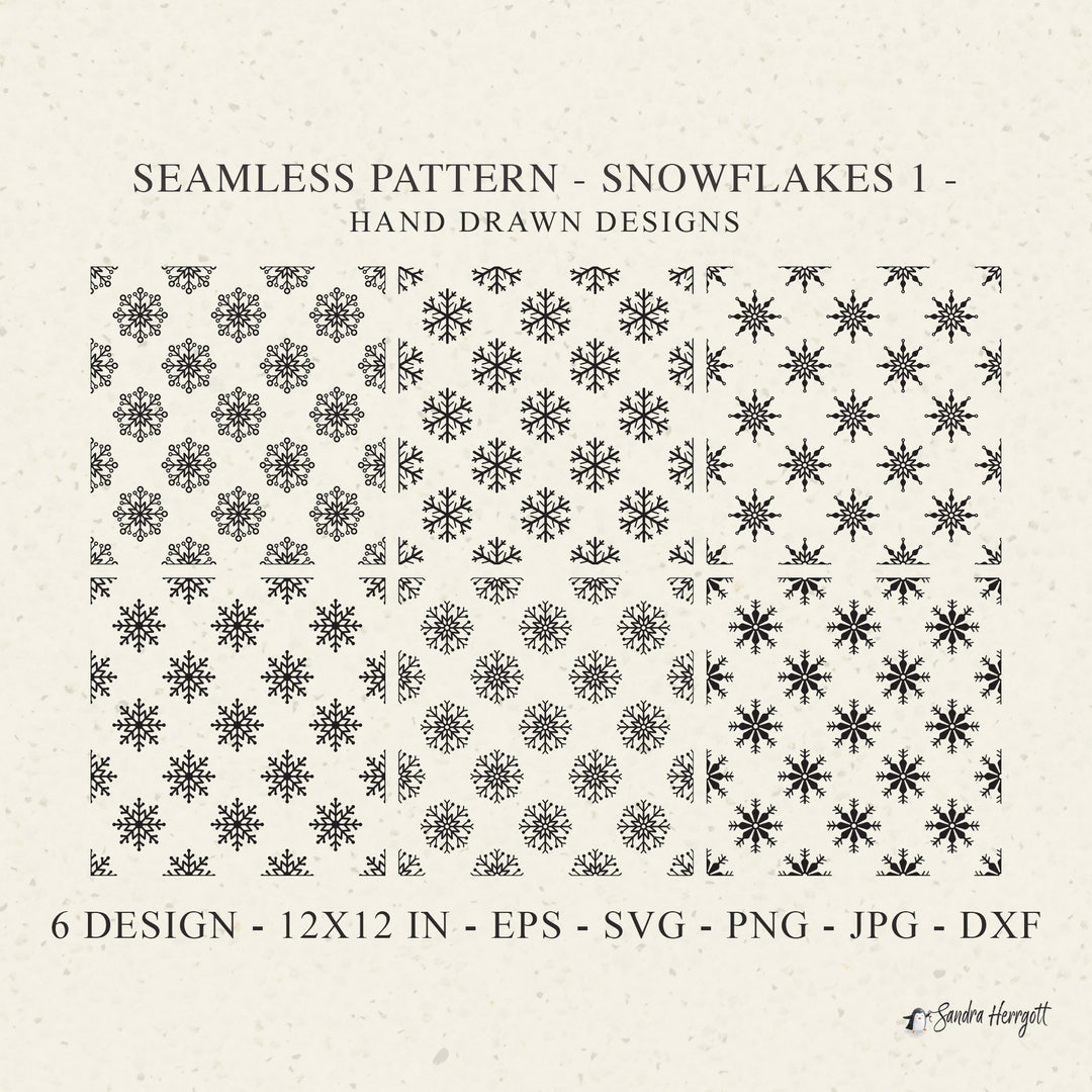 6 Snowflake Seamless Pattern SVG Plotter File Dxf Png Eps Jpg Winter ...