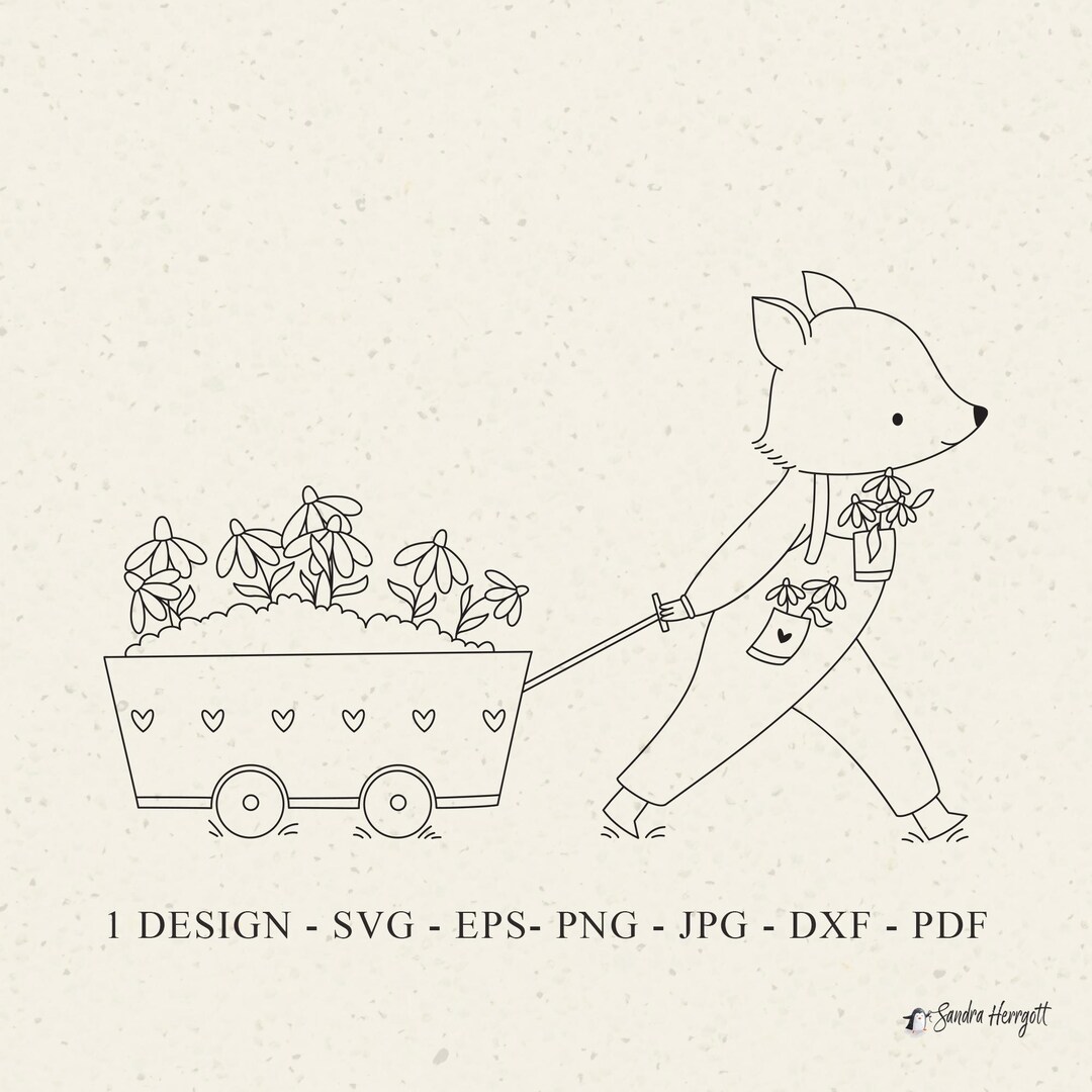 Fox Wheelbarrow Daisy Plotter File Svg Dxf Png Fall Cricut Botanical ...