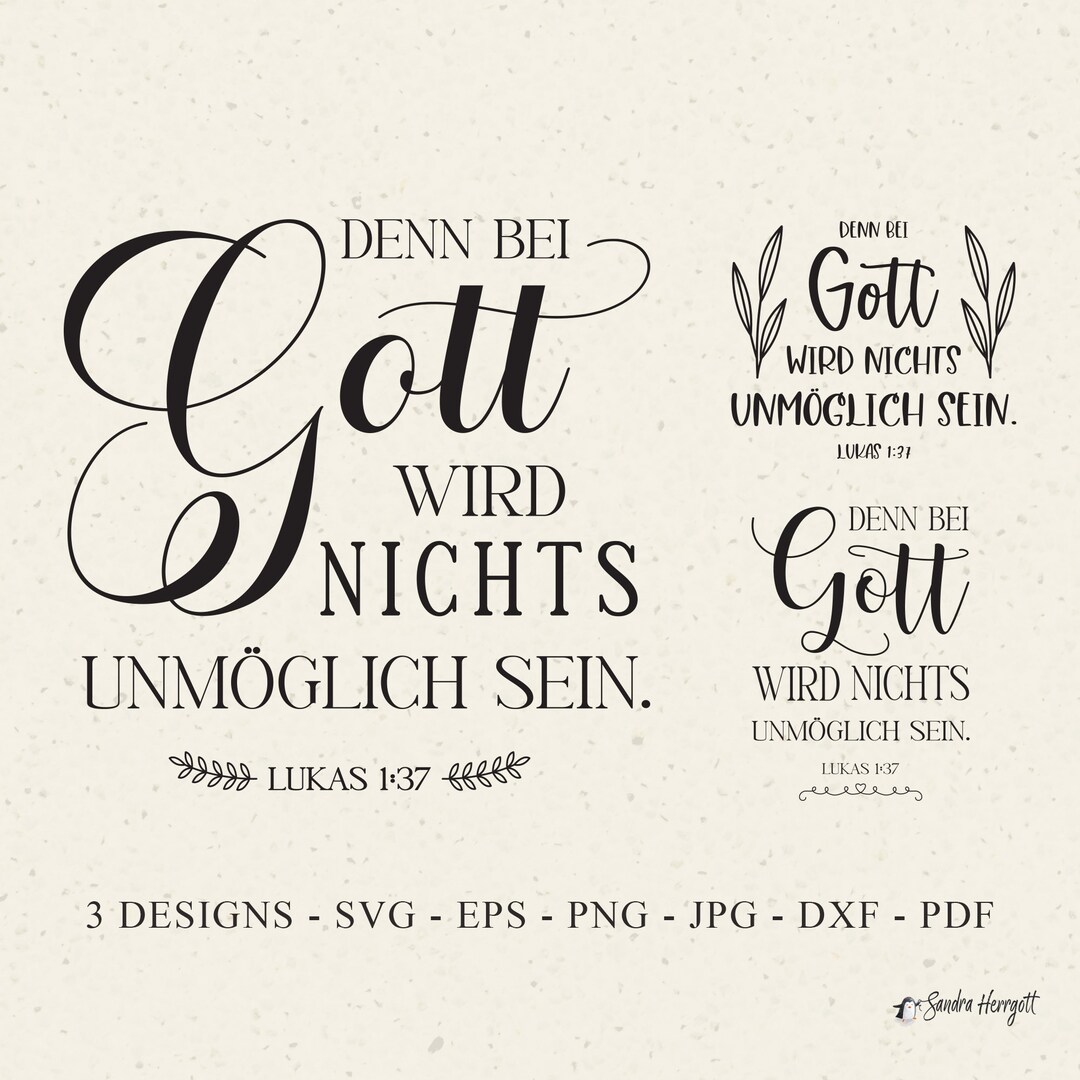 German Bible Verse Lukas 1:37 Plotter File Svg Dxf Png Denn Bei Gott ...