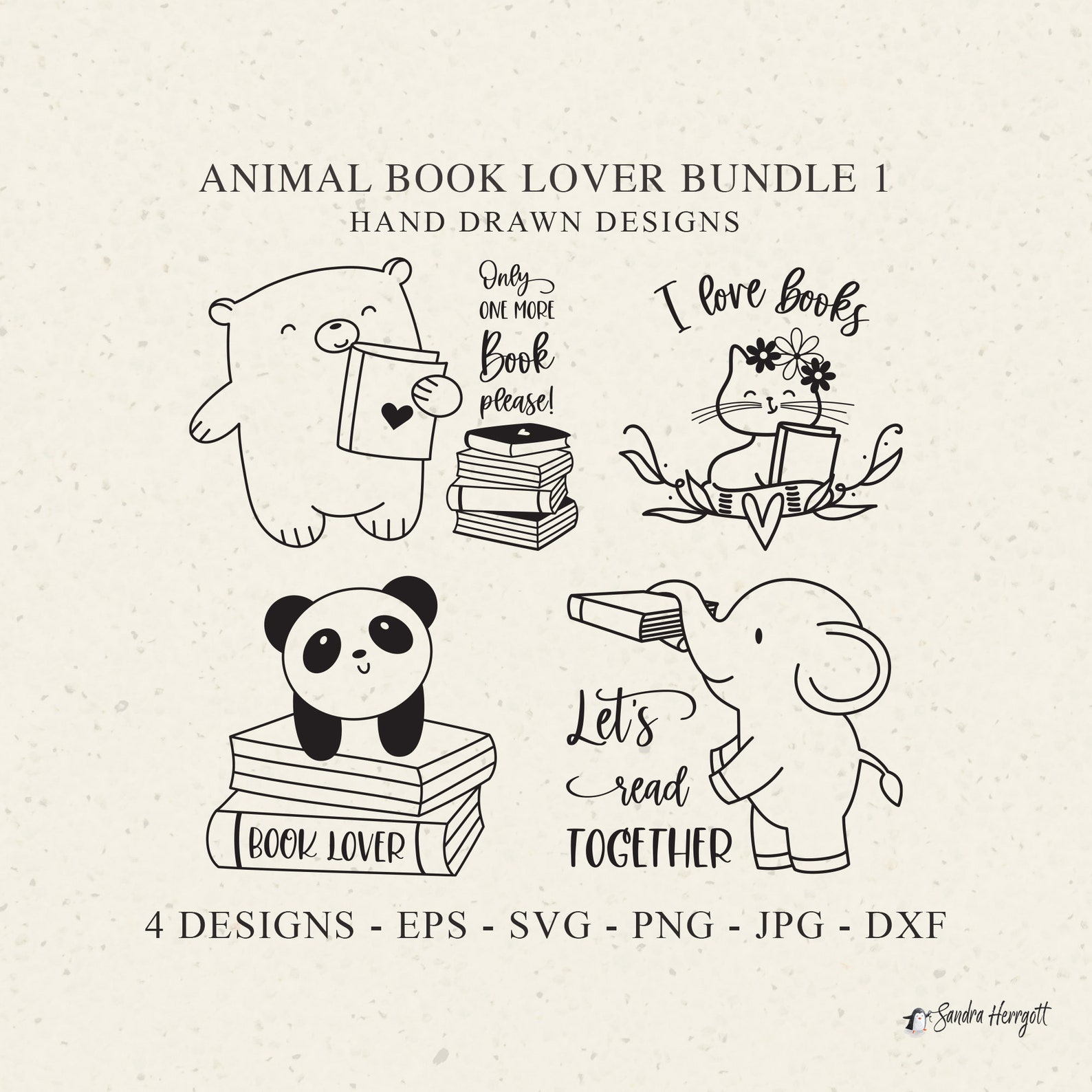 Animal Book Lover Svg Bundle Bear Reading Cricut Cute Cat Book | Etsy