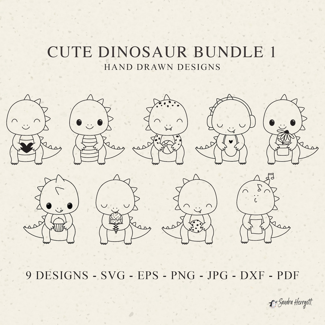 Baby Dinosaur With Flower Pot Plotter File Svg Dxf Png Jpg Cute Dino ...