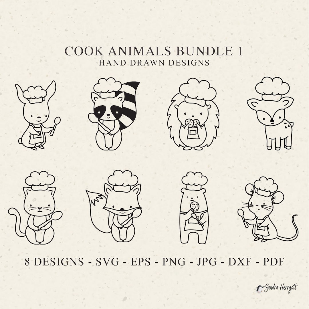 Cute Animal Cook Plotter File Svg Dxf Png Jpg Pdf Forest Animal Cricut ...