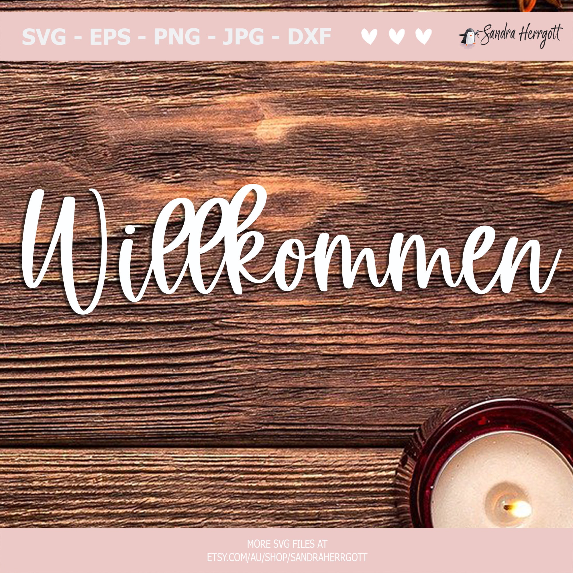 German Welcome Plotter File SVG DXF PNG Hand-lettered Sign | Etsy