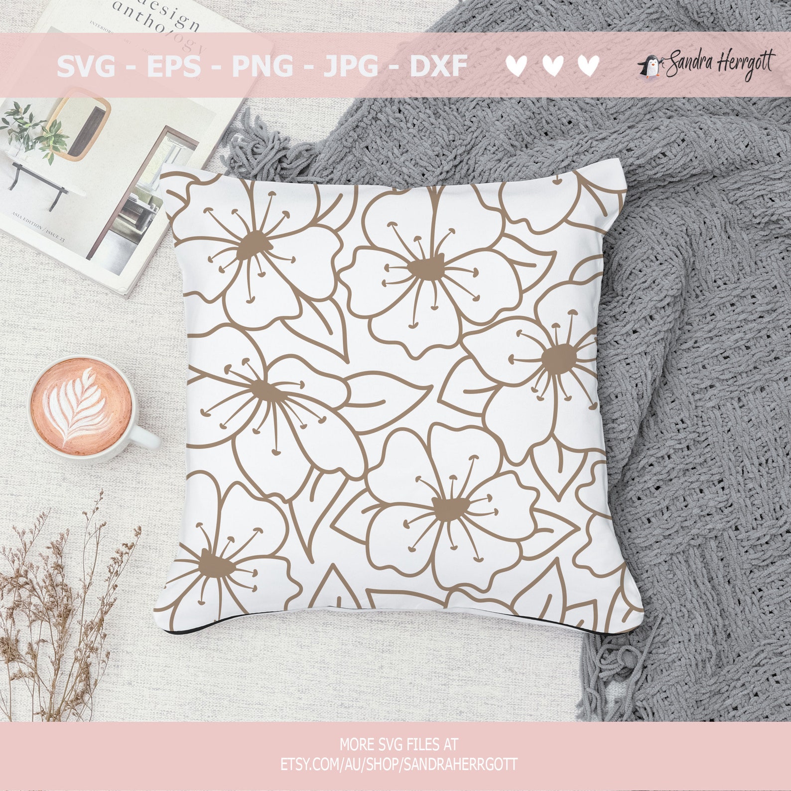 Floral Seamless Pattern SVG DXF PNG Eps Jpg Flower Cricut Background ...