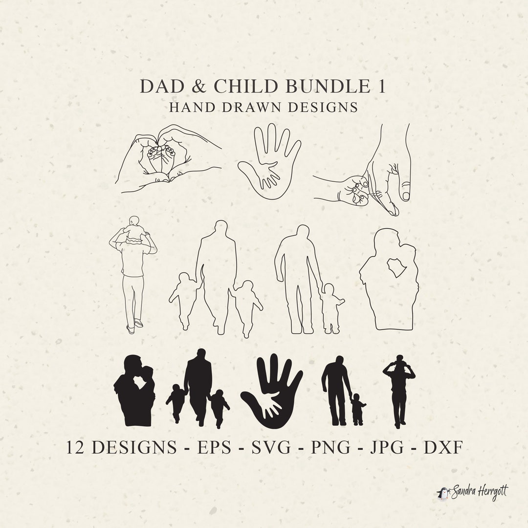 Dad & Child Plotter File Svg Dxf Eps Png Jpg Father Outline Cricut Man ...