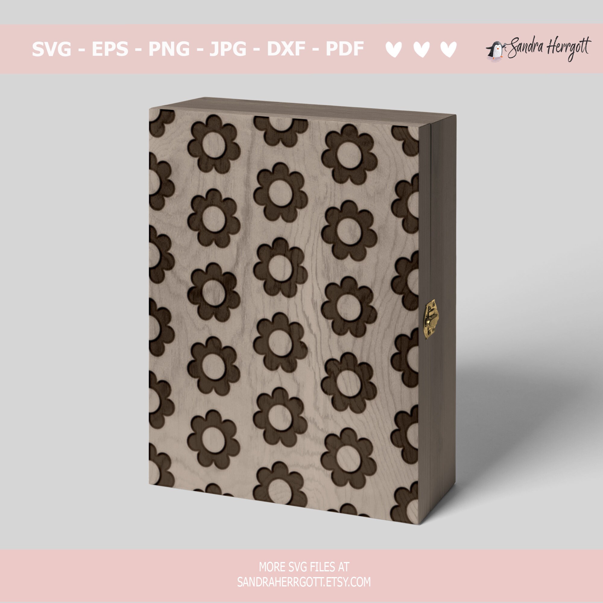 Retro Daisy Flower Seamless Pattern Svg Dxf Png Eps Jpg Floral Cricut ...