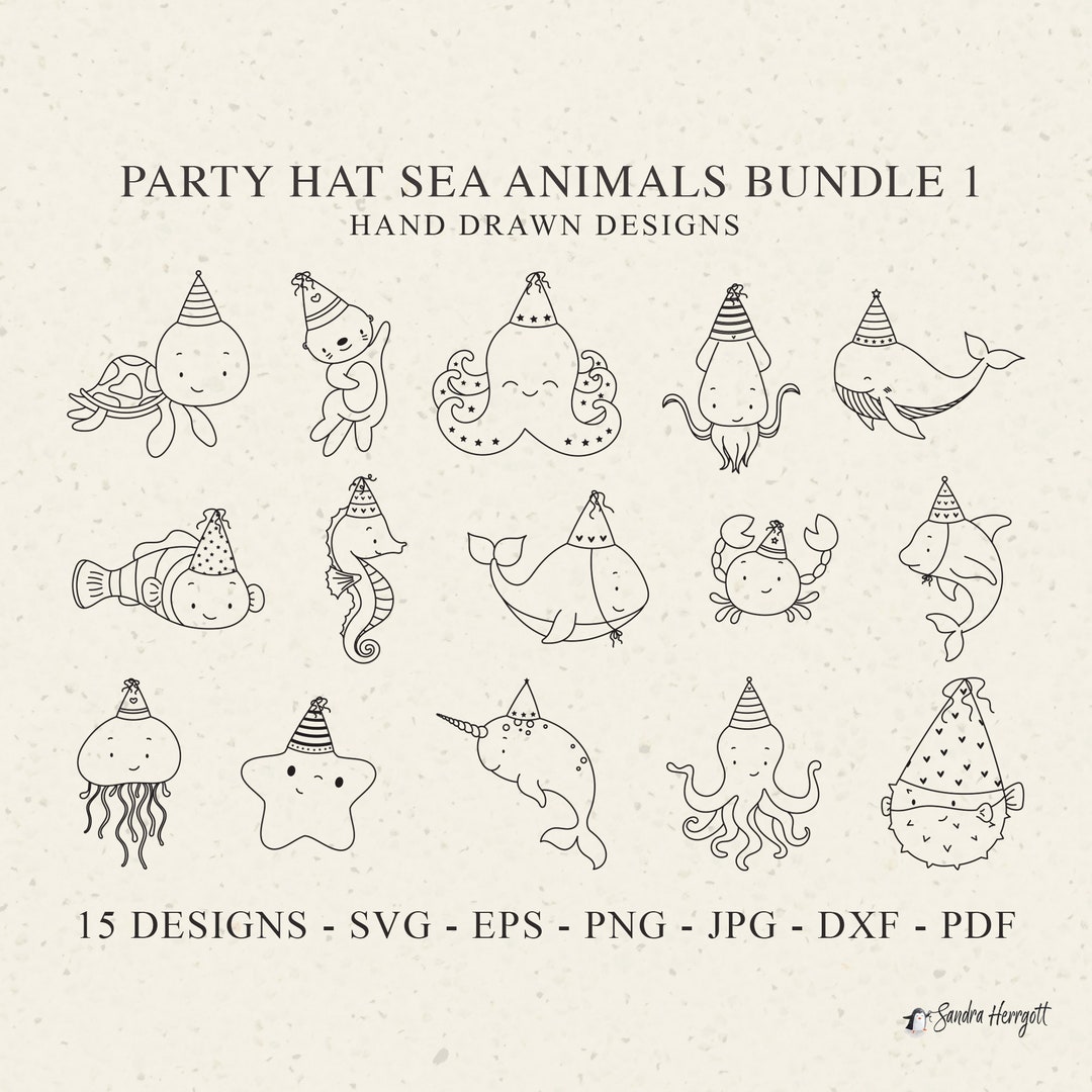 Sea Animal Party Hat Plotter File Svg Dxf Png Jpg Dolphin Cricut Turtle ...