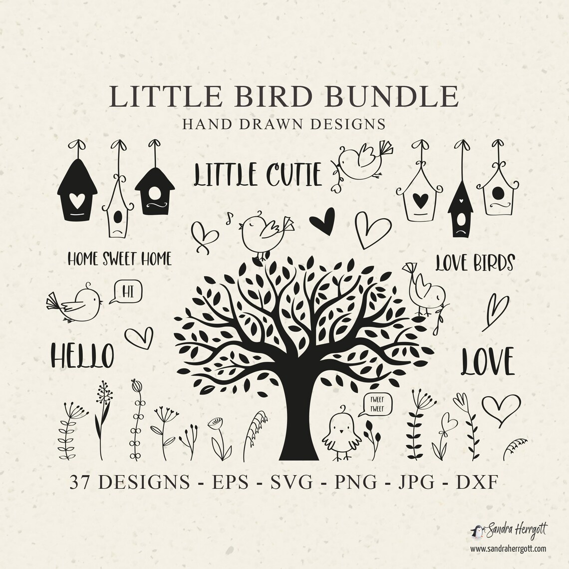 Little Bird Plotter File SVG DXF PNG Flower Tree Heart Spring - Etsy