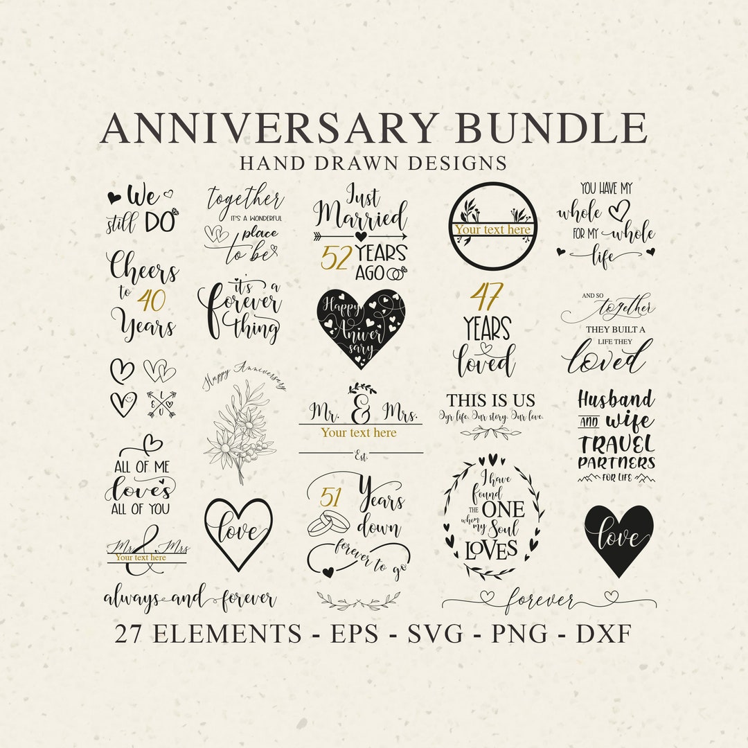Anniversary Svg Bundle, Anniversary Cut Files, Anniversary Icons ...