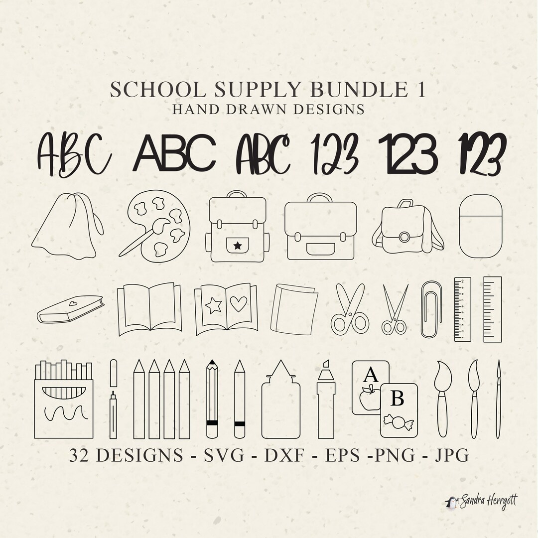 School Supply Plotter File Svg Dxf PNG EPS Jpg Pdf Stationary Cricut ...