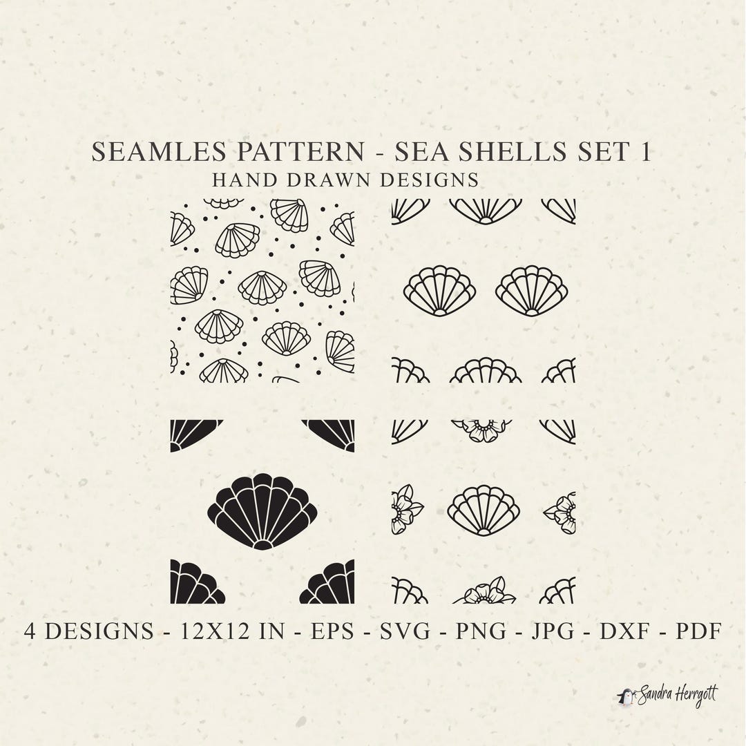Seashell Seamless Pattern Svg Dxf Png Eps Jpg Pdf Beach Cricut ...
