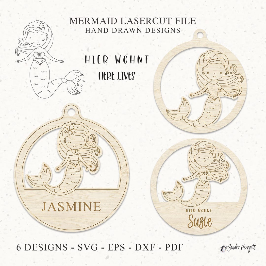 GERMAN Laser Cut File Mermaid Kid Door Room Sign Svg Eps Dxf Ring Name ...