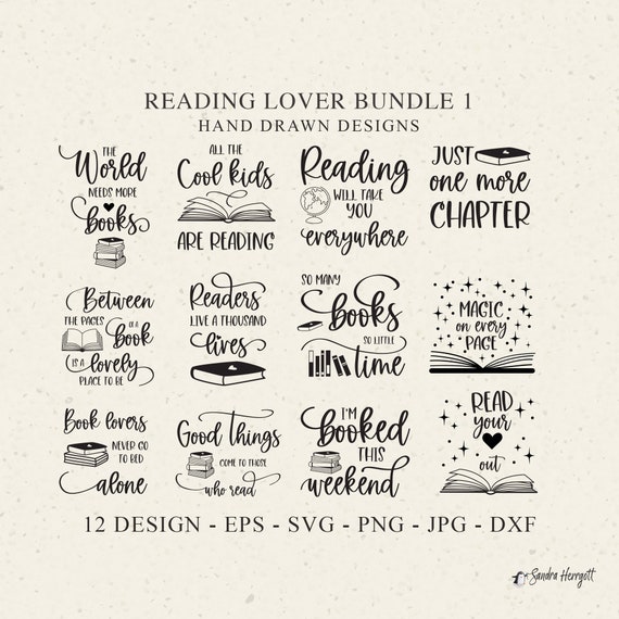Reading Lover Plotter File SVG DXF PNG Book Cricut Silhouette - Etsy