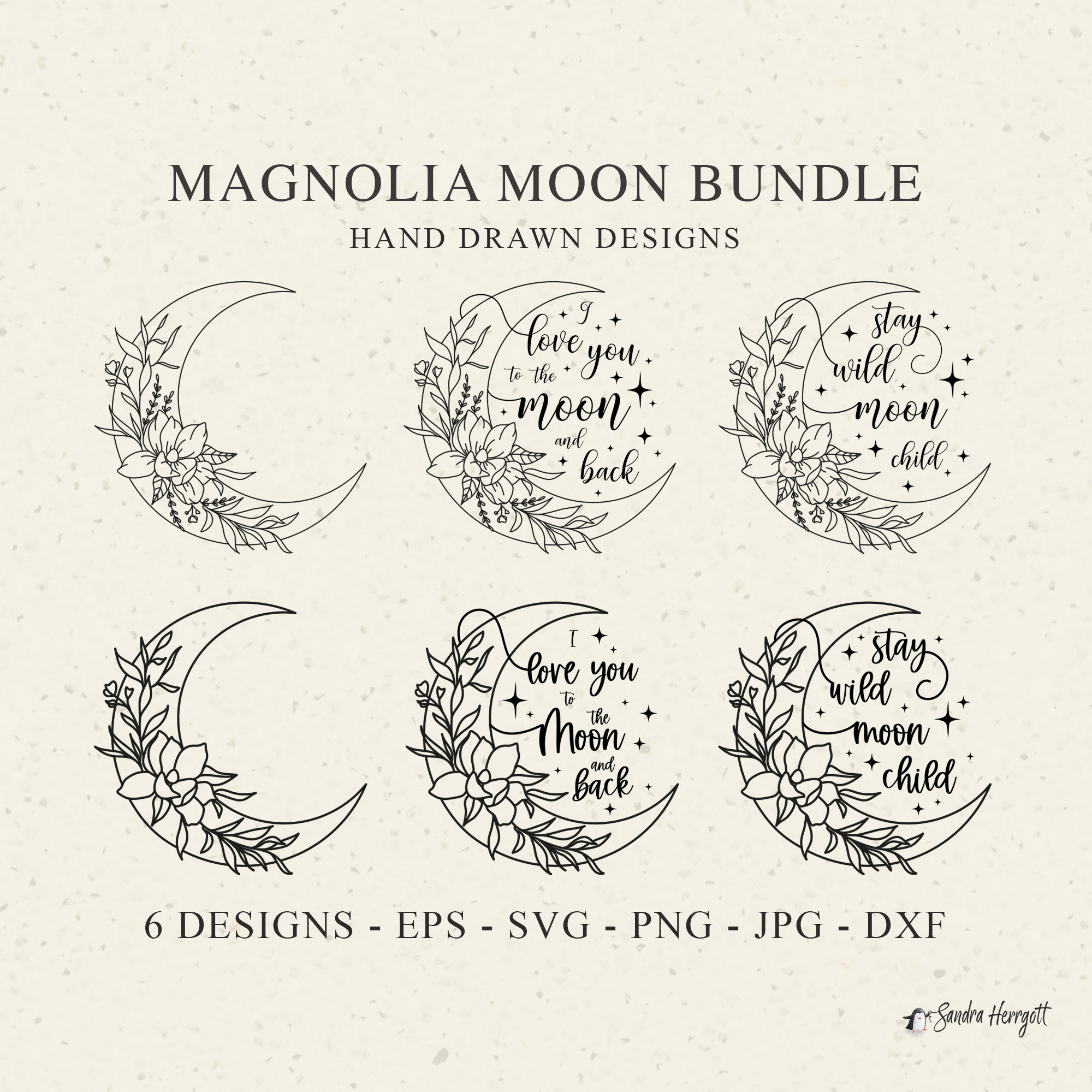 Magnolia Moon Plotter Files SVG DXF PNG Flower Floral | Etsy UK