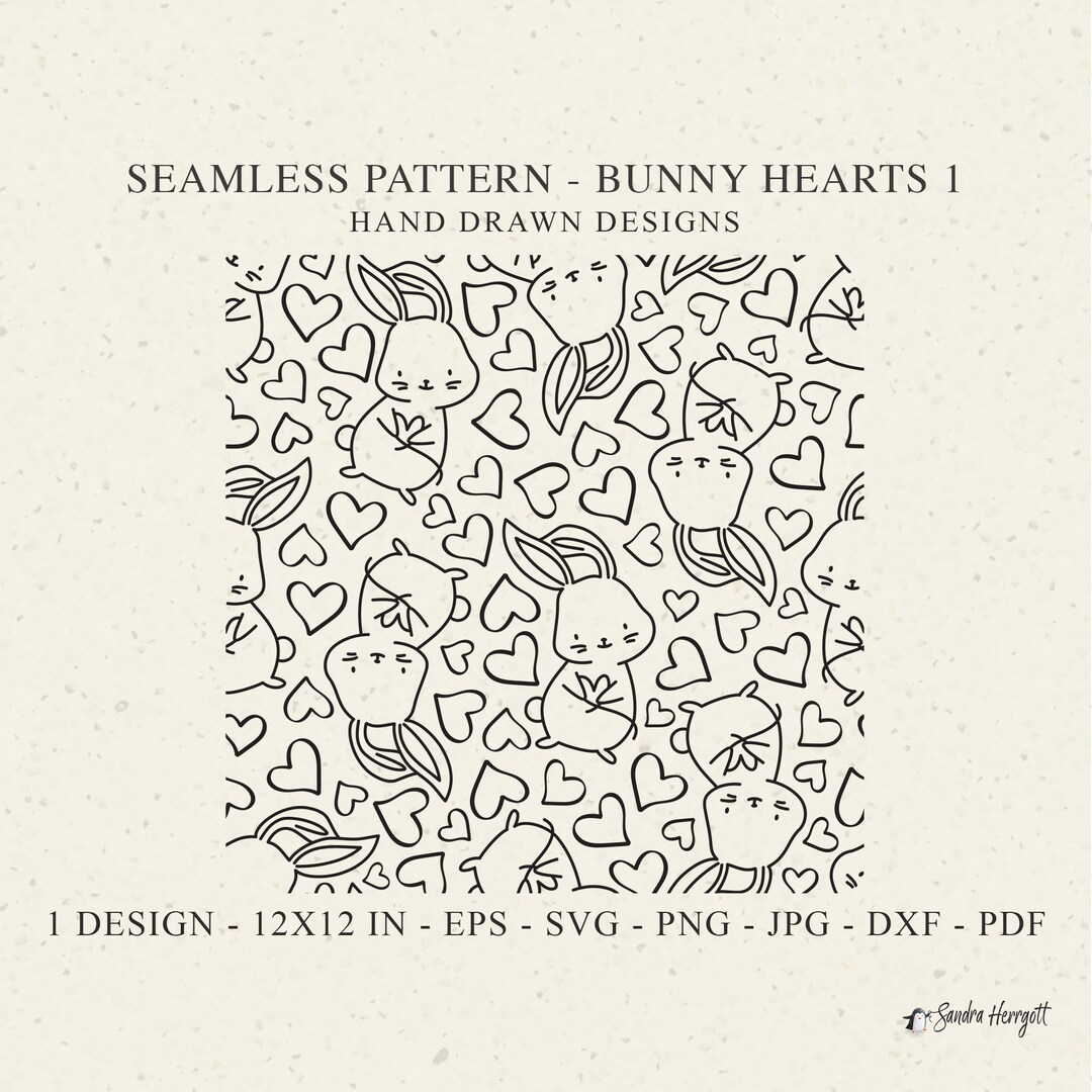 Cute Bunny Heart Seamless Pattern Svg Dxf Png Jpg Baby Animal Cricut ...