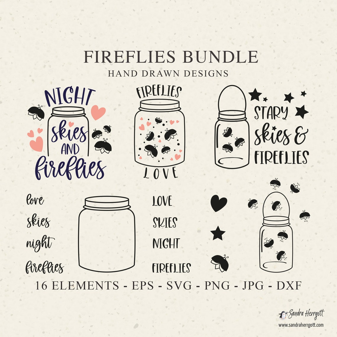 Fireflies Plotter Files SVG DXF PNG Stars Heart Mason Jar - Etsy
