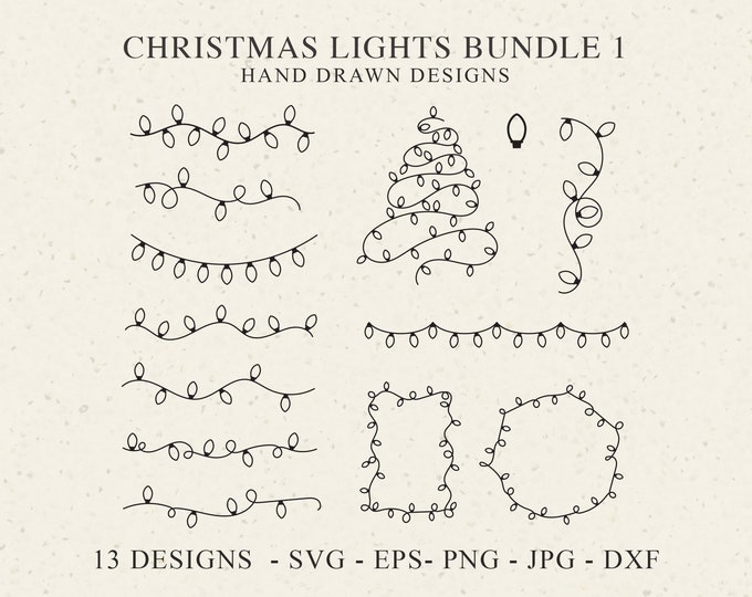 Christmas Lights String SVG Bundle | Christmas Lights in Black Outline ...