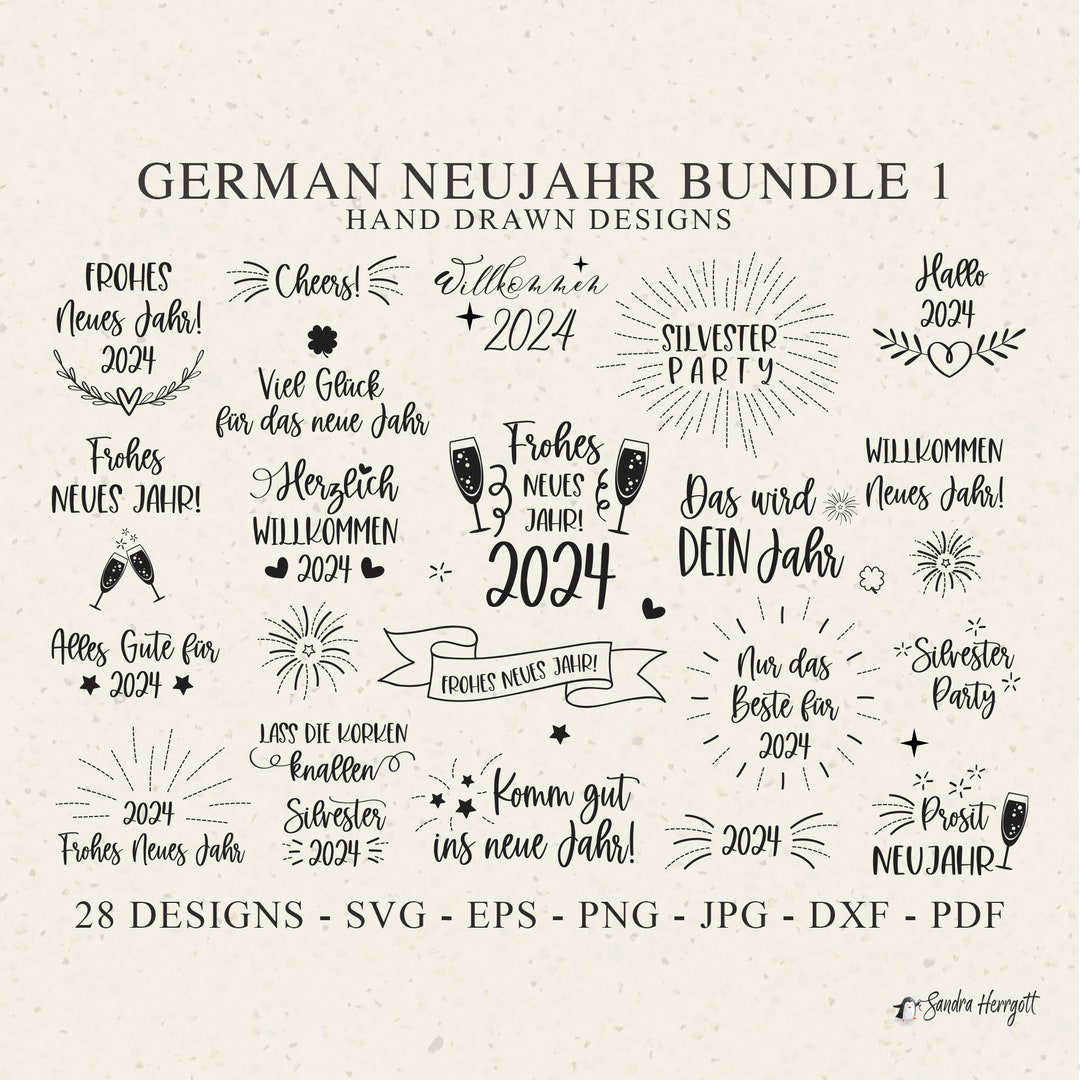 German Happy New Year 2024 Plotter File Svg Dxf Png Jpg Pdf Fireworks ...