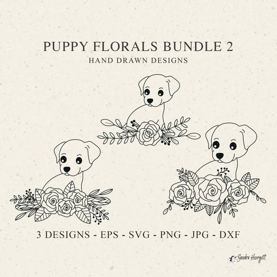 Floral Puppy Svg DXF Png Clipart File Botanical Animal Cut | Etsy