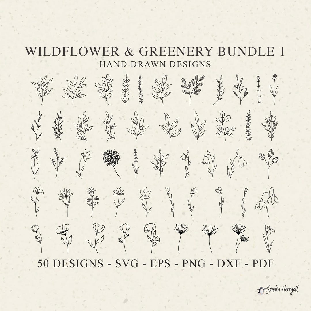 Wildflower Greenery Plotter File Svg Dxf Png Eps Flower Cricut ...