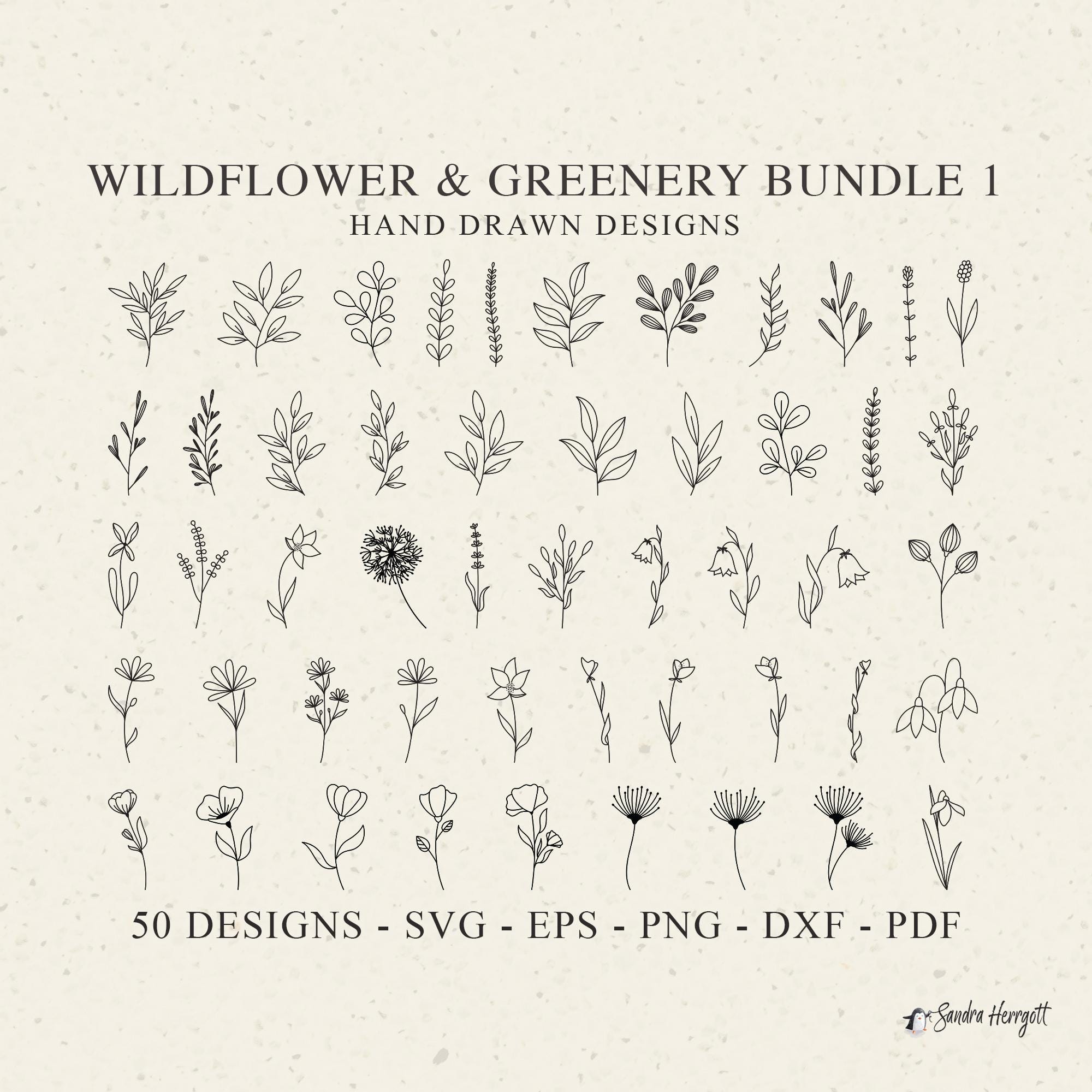 Wildflower Greenery Plotter File Svg Dxf Png Eps Flower Cricut ...