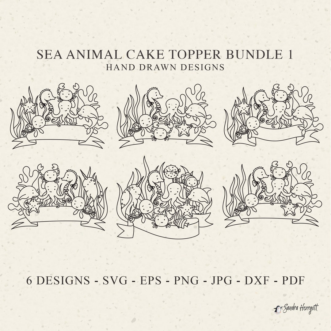 Sea Animal Cake Topper Plotter File Svg Png Jpg Pdf Eps Cute Turtle ...