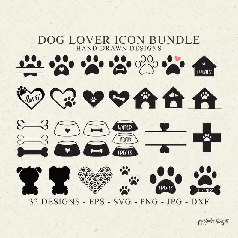 Cute Dog Lover Icon Plotter File Svg Dxf Png Eps Jpg Puppy Paw Heart ...