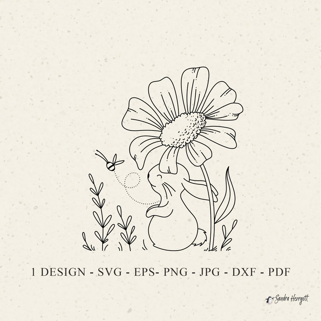 Bunny Bee Daisy Flower Plotter File Svg Dxf Png Pdf Jpg Cute Botanical Cricut Floral Silhouette ...