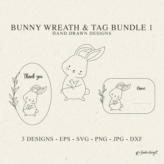 Bunny Wreath & Name Tag Plotter File Svg Dxf Png Jpg Forest - Etsy