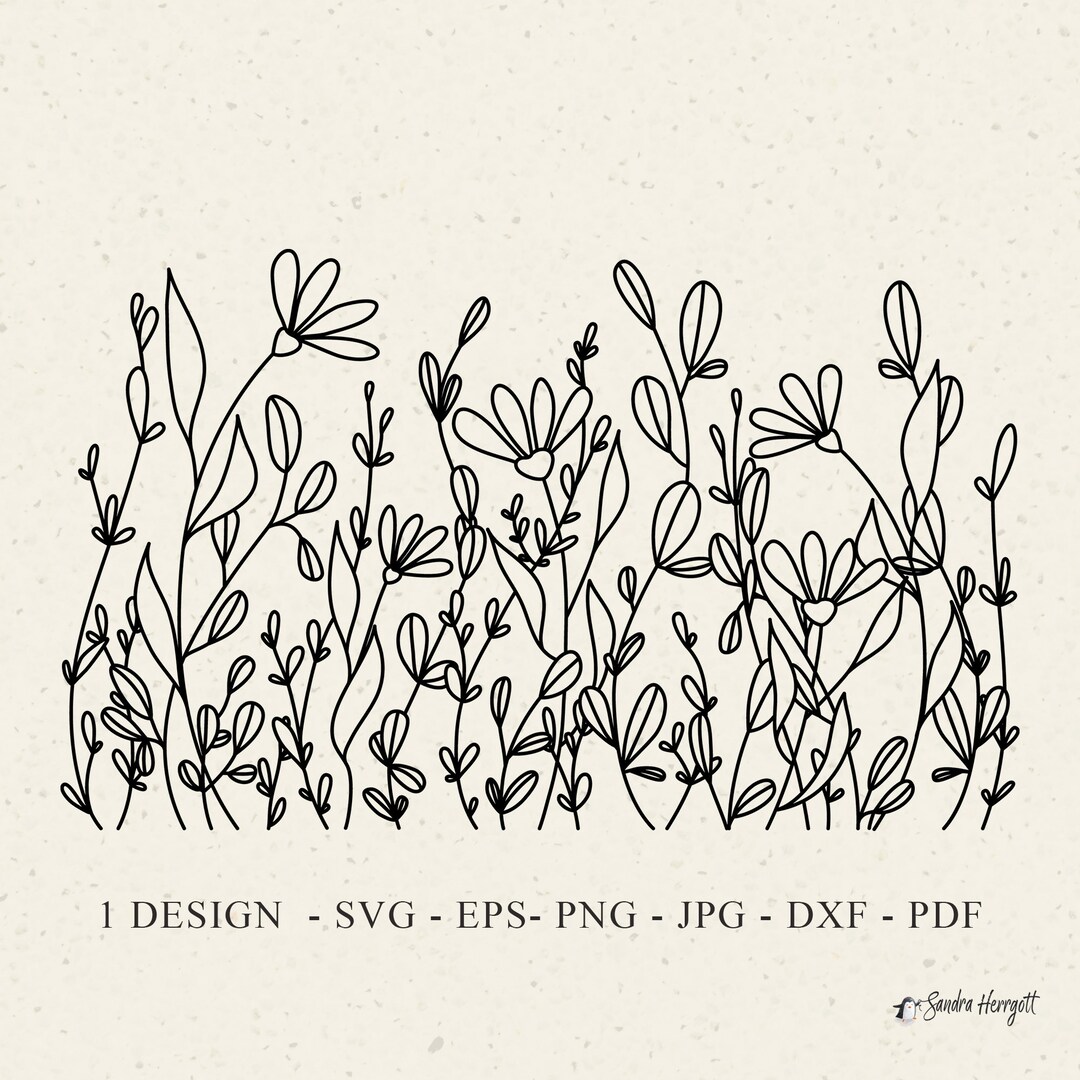Wildflower Meadow Plotter File Svg Dxf Png Eps Jpg Pdf Botanical Cricut ...