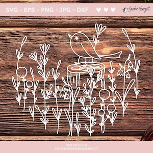 Vogel Wiese Plotterdatei svg Dxf Eps Png Jpg Pdf Tier Cricut Blume Clipart Botanische Vinyl ...