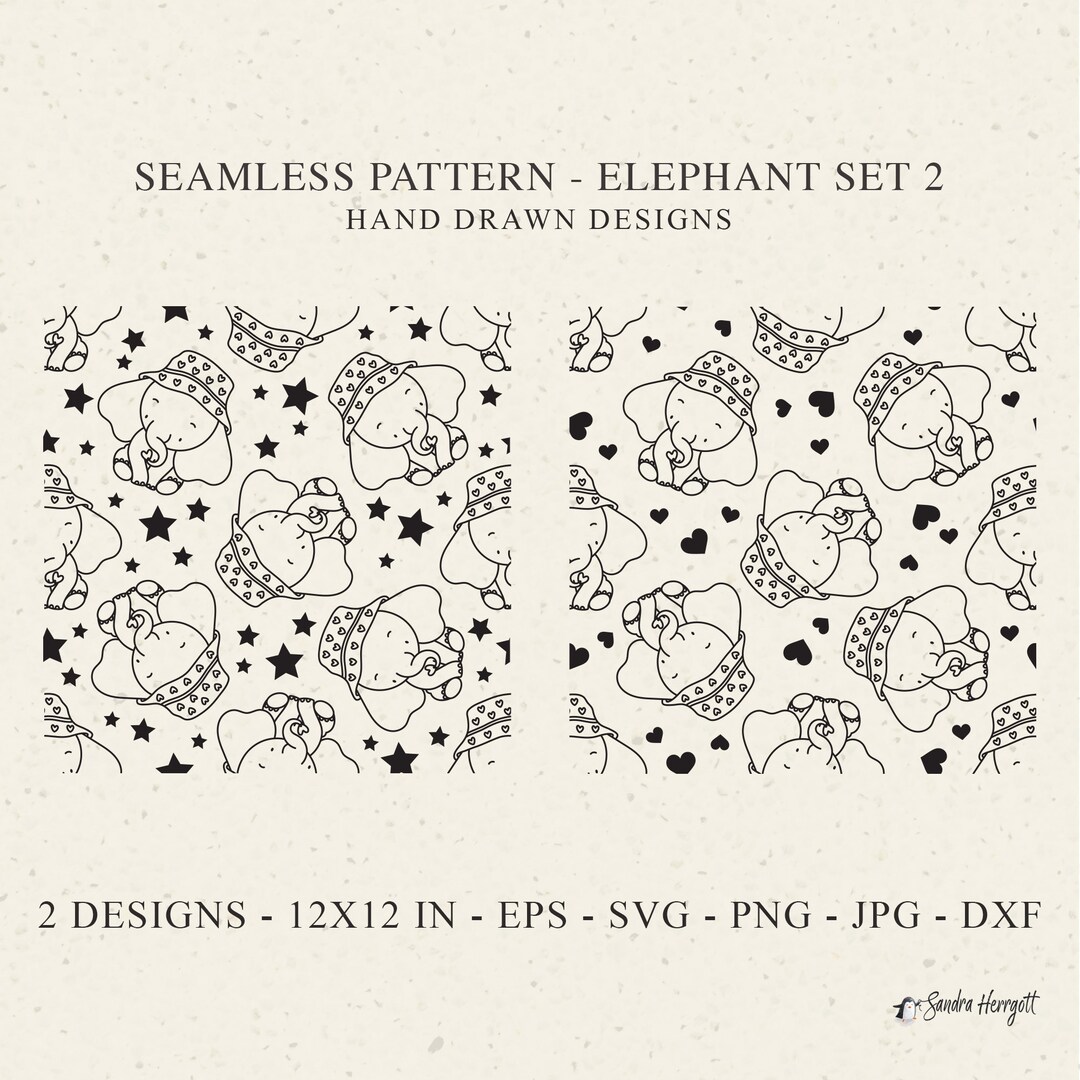 Cute Elephant Seamless Pattern Svg Dxf Png Jpg Pdf Baby Animal - Etsy