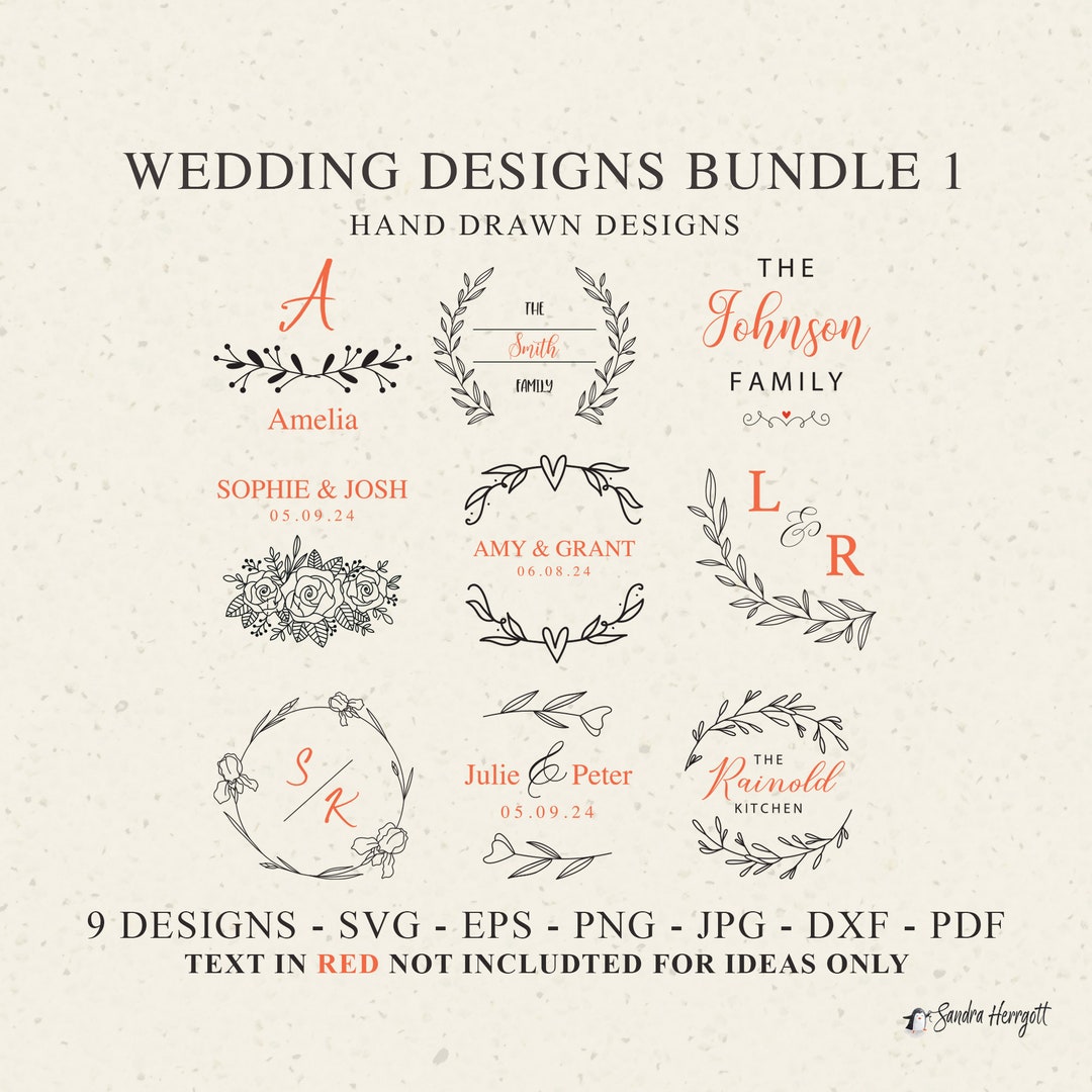 Wedding Family Name Plotter File Svg Dxf Png Split Laurel Wreath ...