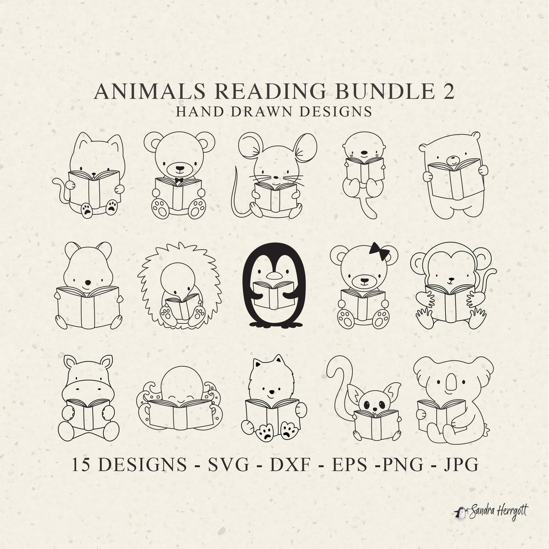Animal Reading Plotter File Svg Dxf Png Eps Jpg Koala Bear Monkey Cat ...