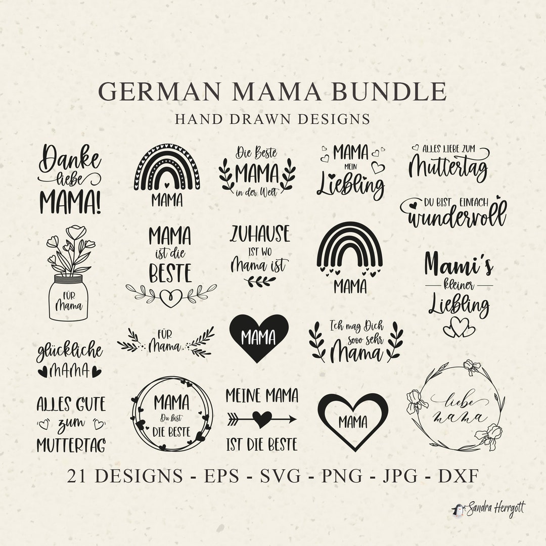 German Mama Plotter File SVG DXF Liebling Heart Rainbow Ich Mag Dich ...