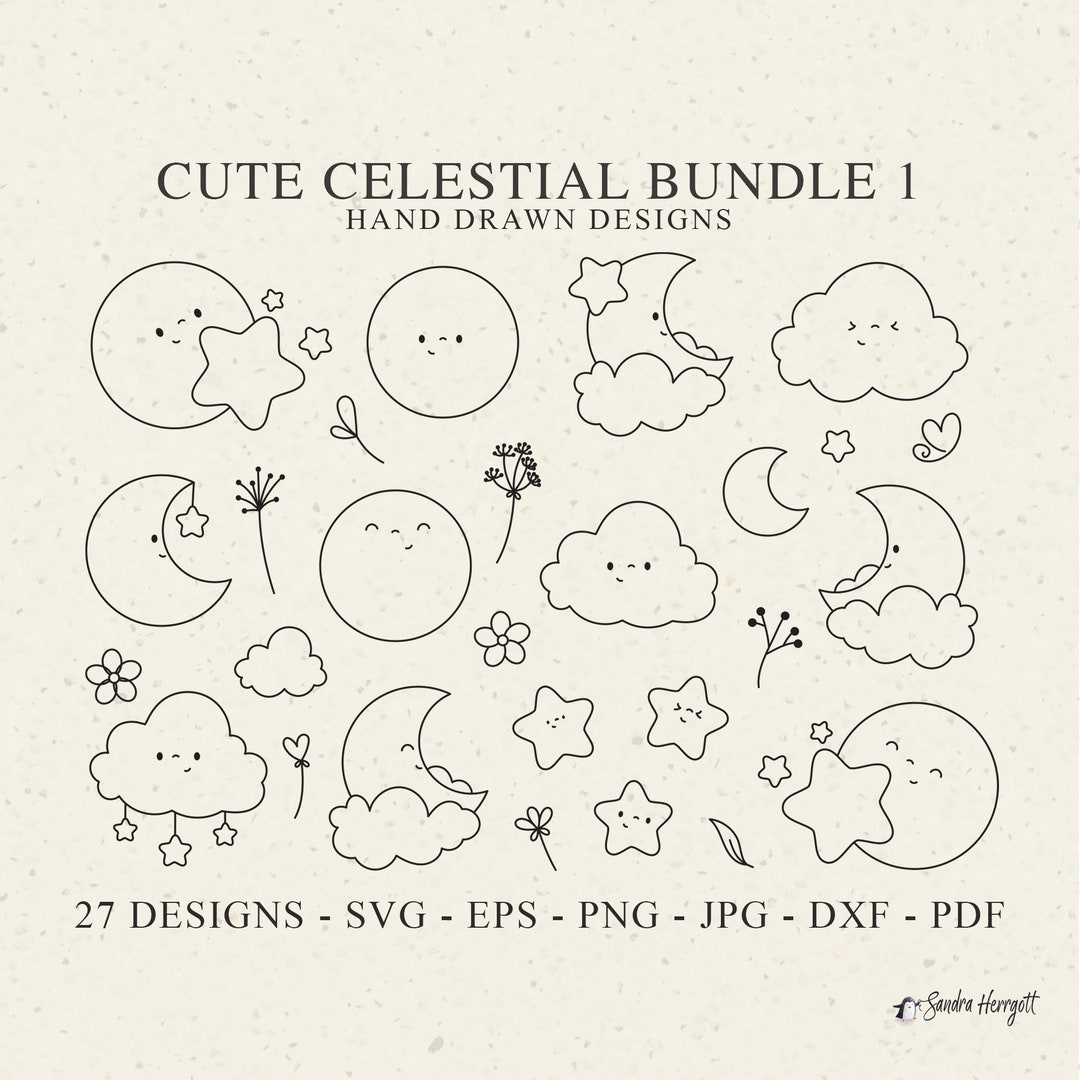 Cute Celestial Moon Star Plotter File Svg Dxf Png Pdf Jpg Heart Cricut ...
