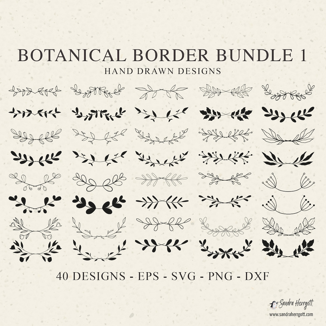 Botanical Border Svg Bundle, Decorative Natural Leaf Border Svg ...